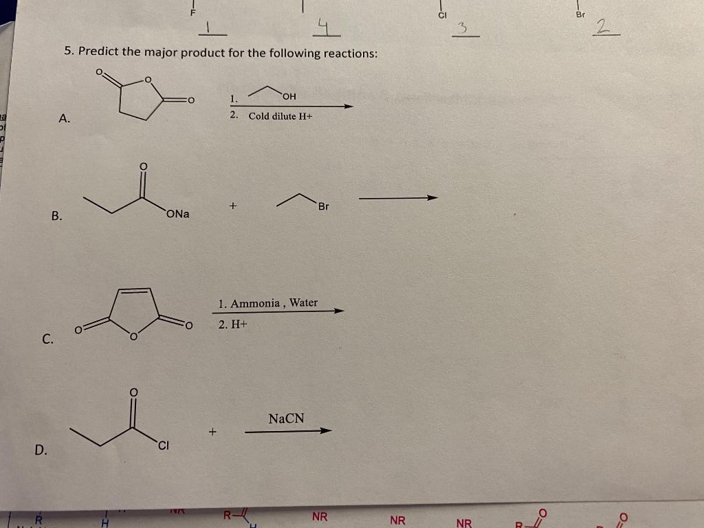 Solved 5. Predict the major product for the following | Chegg.com