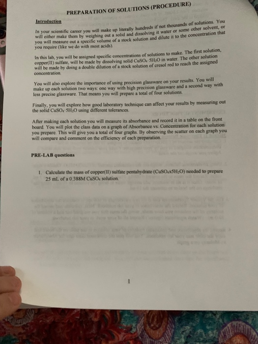 Solved PREPARATION OF SOLUTIONS (PROCEDURE) Introduction In | Chegg.com