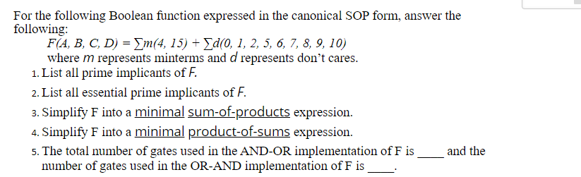 Solved For the following Boolean function expressed in the | Chegg.com