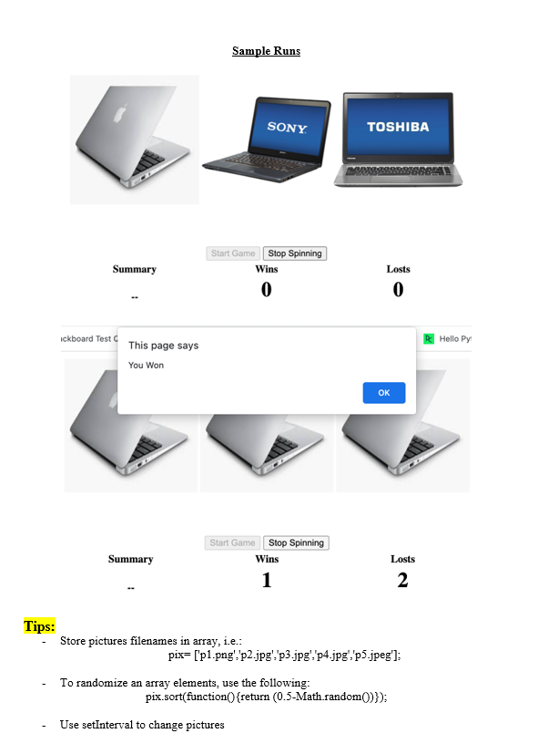 Solved Part 2: JS Spinner Game ?!?!?! Speed Level: Easy | Chegg.com