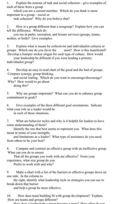 Solved Explain the notions of task and social cohesion give | Chegg.com