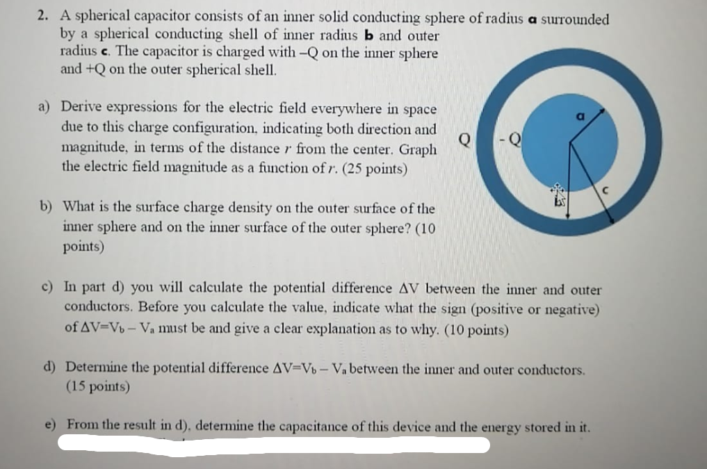 Solved 2. A spherical capacitor consists of an inner solid | Chegg.com