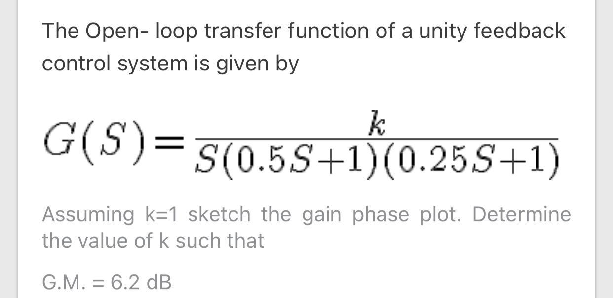 Solved The Open-loop transfer function of a unity feedback | Chegg.com