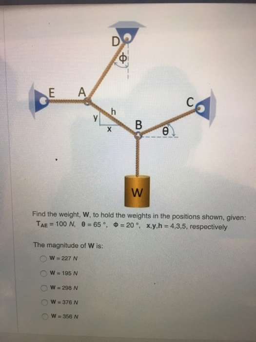 Solved Find the weight, W, to hold the weights in the | Chegg.com
