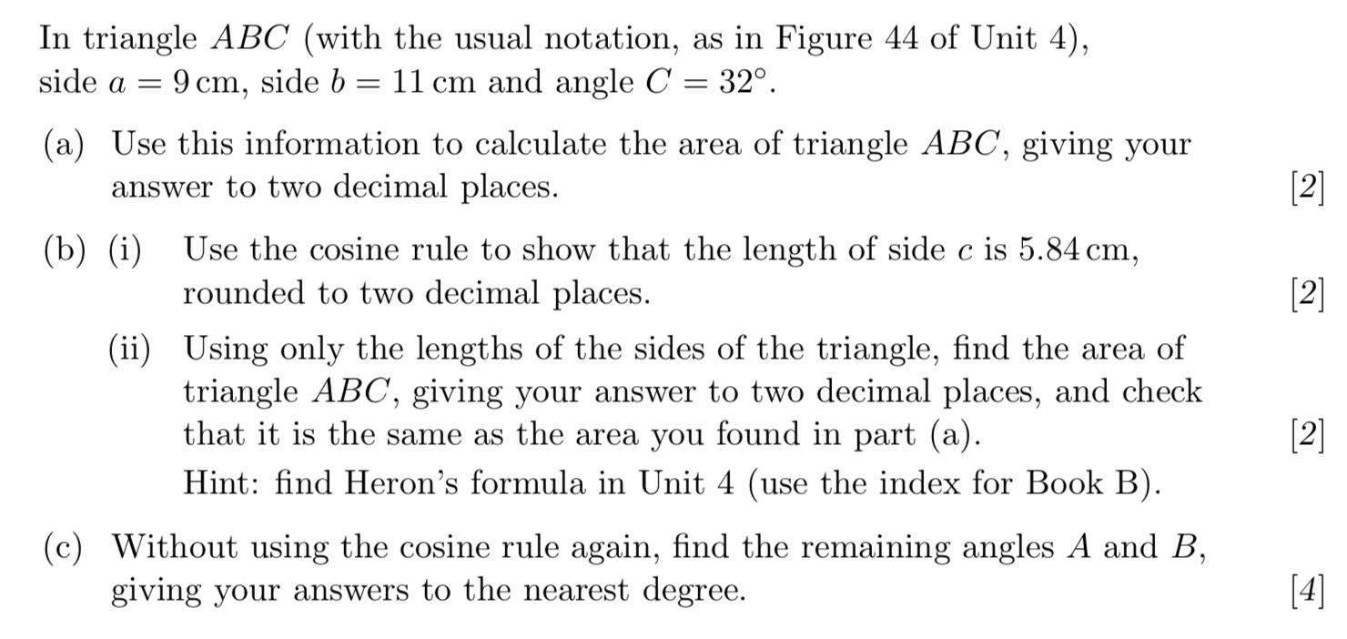 Solved [2] [2] In triangle ABC (with the usual notation, as | Chegg.com