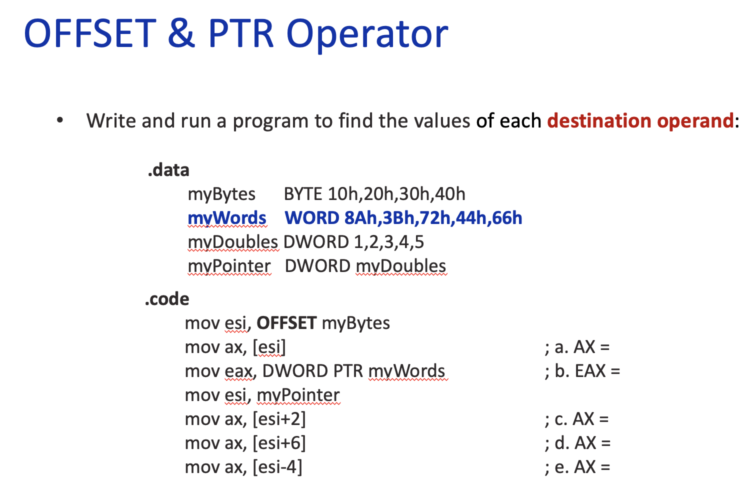 Solved OFFSET & PTR Operator . Write and run a program to | Chegg.com