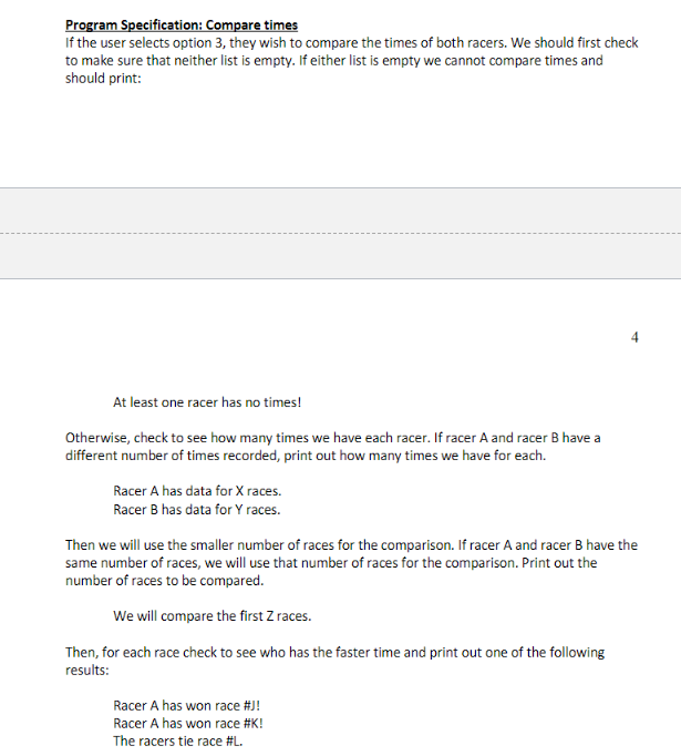 Solved Program Specification: Compare times If the user | Chegg.com
