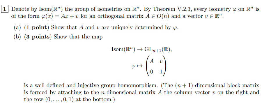 Solved Denote by Isom(Rn) the group of isometries on Rn. By | Chegg.com