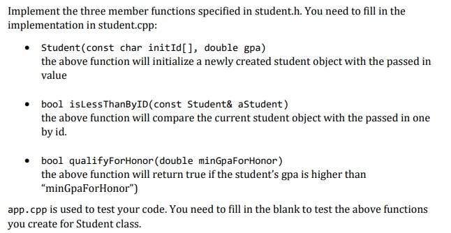 Solved Using C++ Implement the three member functions | Chegg.com