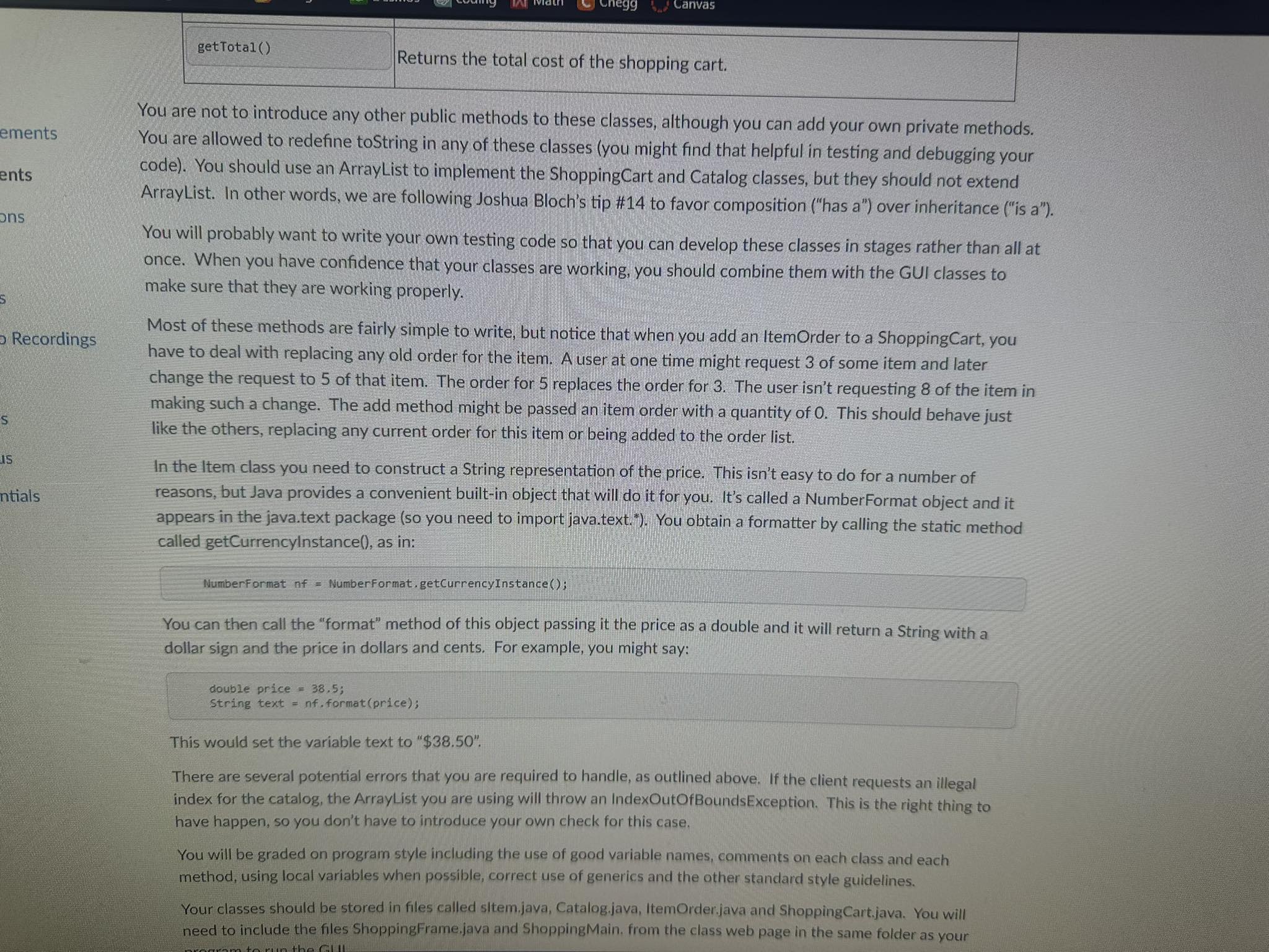 Solved You should implement a class called ItemOrder that | Chegg.com