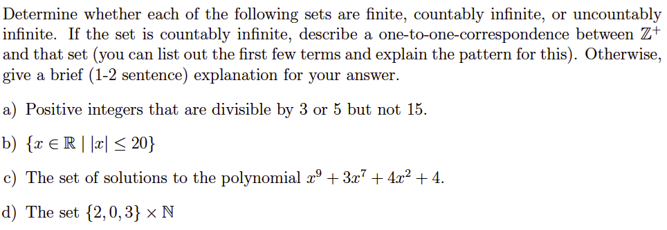 Solved Determine whether each of the following sets are | Chegg.com