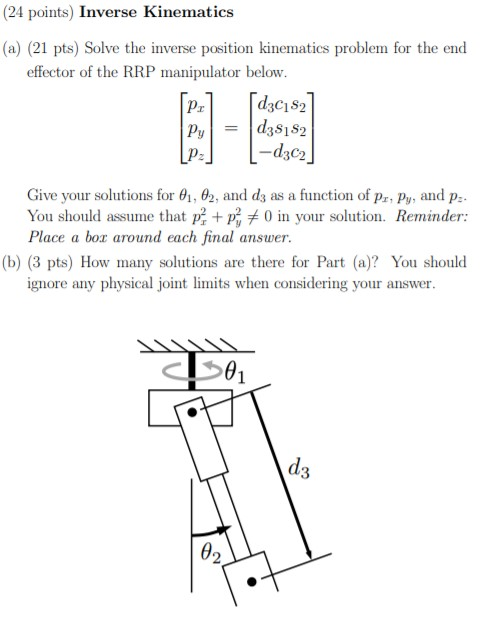 Solved (24 points) Inverse Kinematics (a) (21 pts) Solve the | Chegg.com