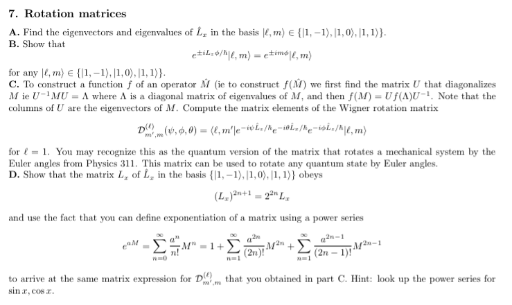 7. Rotation matrices A. Find the eigenvectors and | Chegg.com