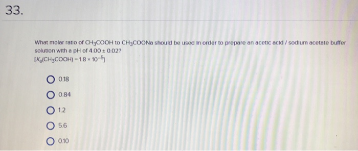 Solved What molar ratio of CH3COOH to CH3COONa should be | Chegg.com