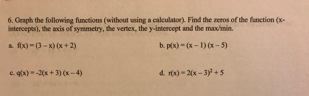 Solved 6. Graph the following functions (without using a | Chegg.com