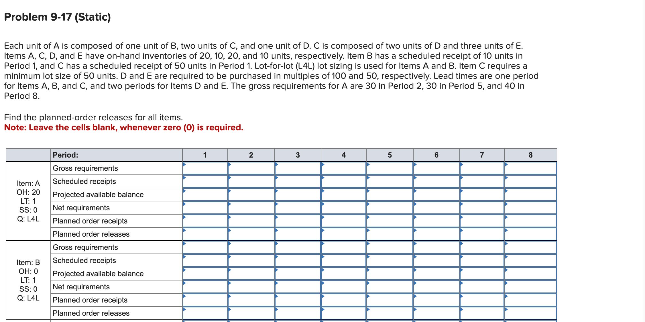 Solved Problem 9-17 (Static) Each unit of A is composed of | Chegg.com