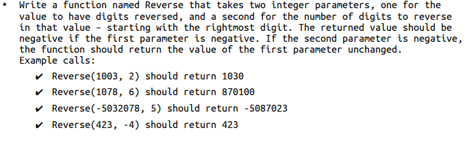 Solved Write a function named Reverse that takes two integer | Chegg.com