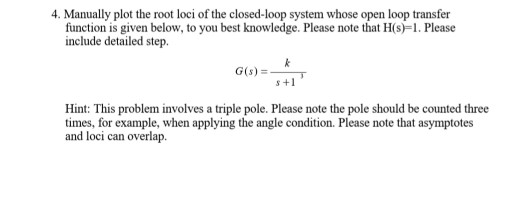 Solved 4. Manually plot the root loci of the closed-loop | Chegg.com