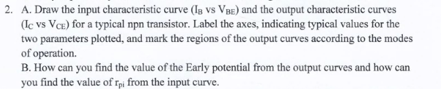 Solved 2 A Draw The Input Characteristic Curve Ib Vs Vbe