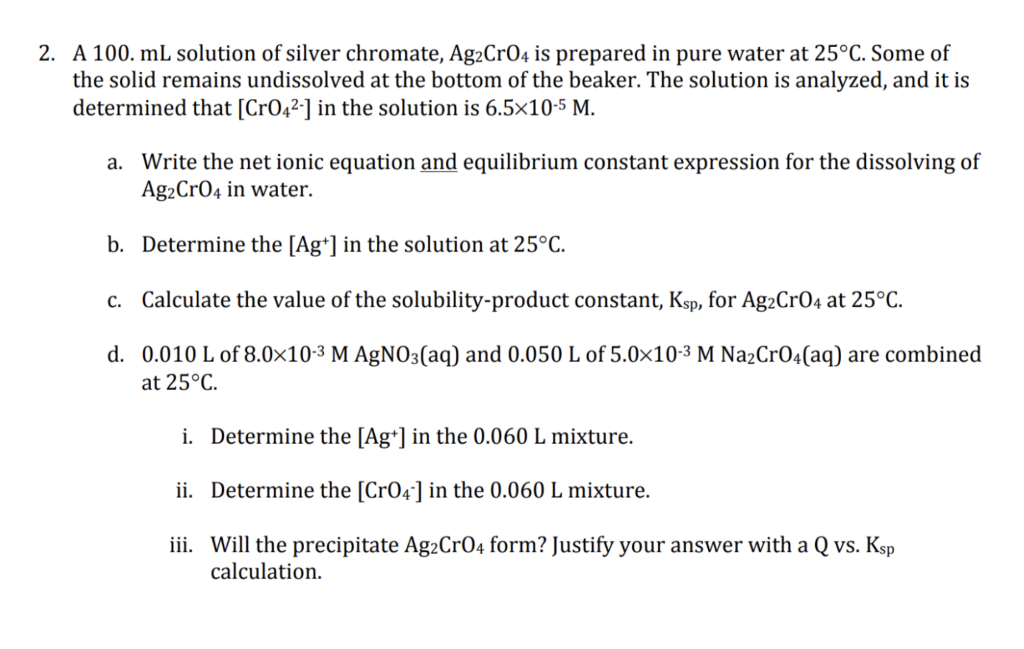 Solved A 100. mL solution of silver chromate, Ag2CrO4 is | Chegg.com