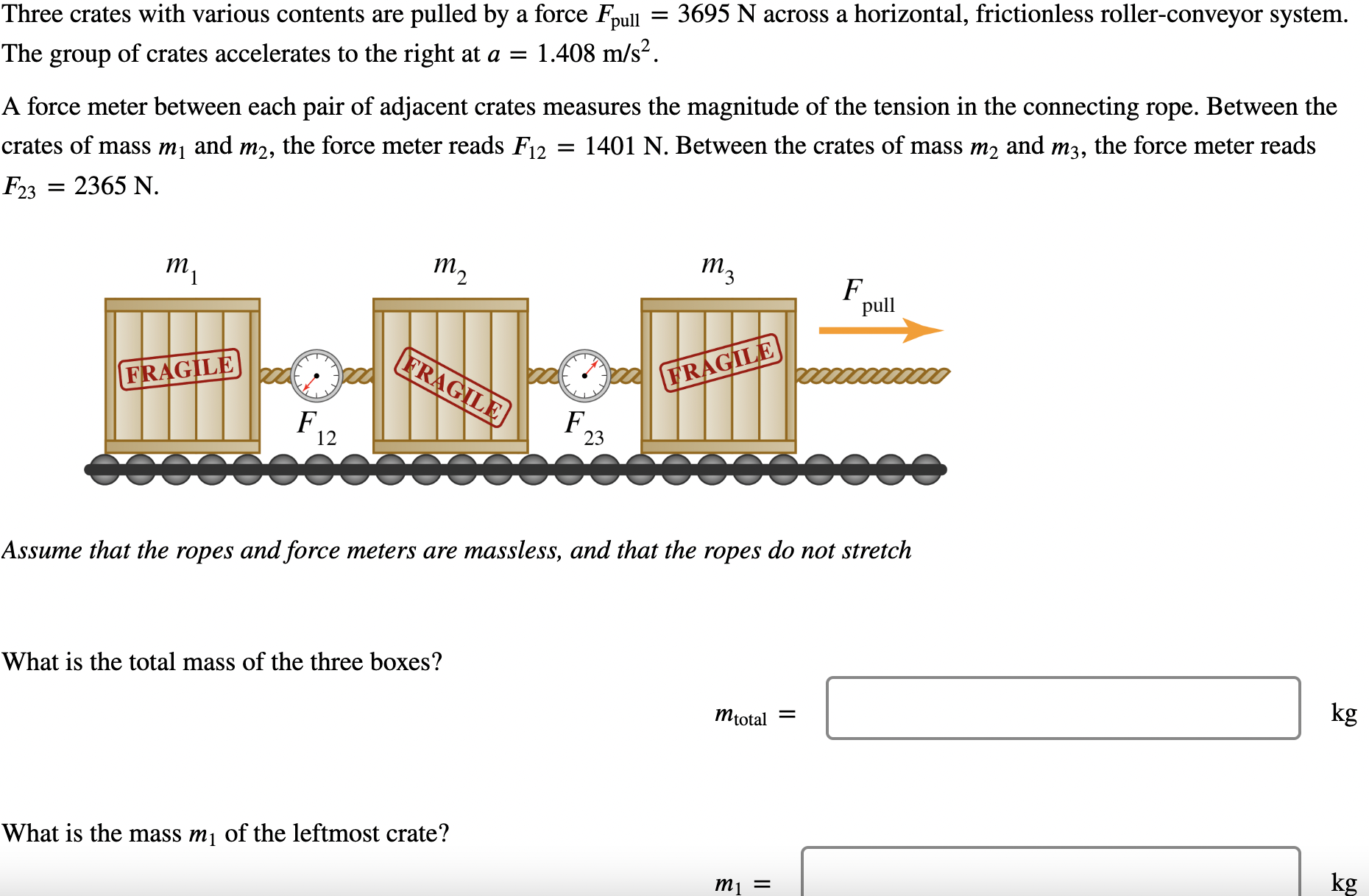 Solved Three crates with various contents are pulled by a | Chegg.com