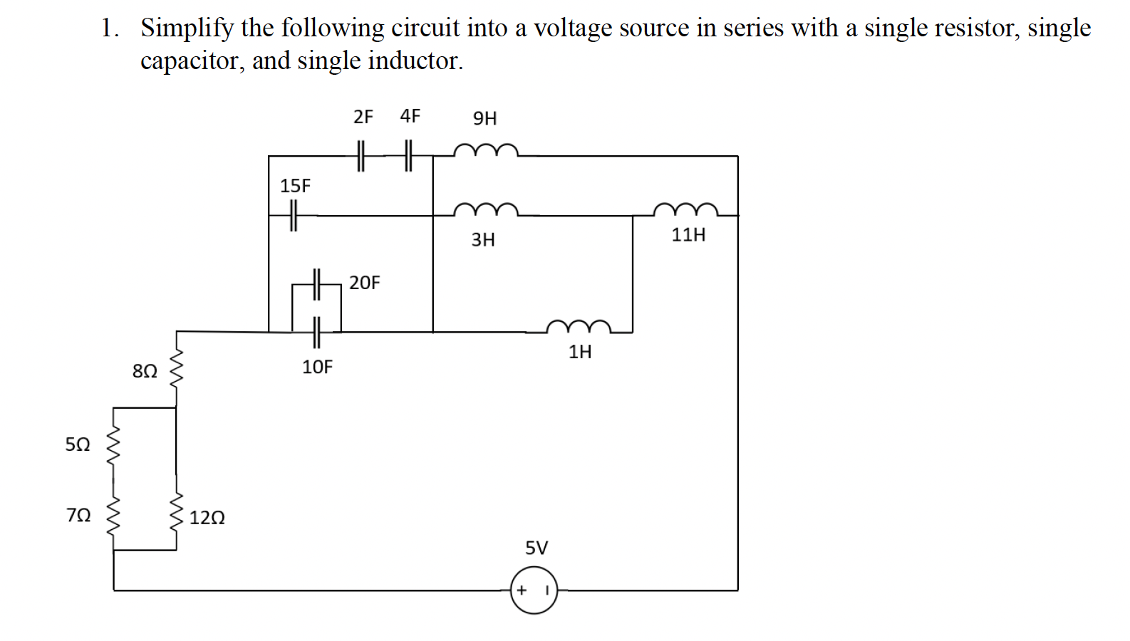 Solved 1. Simplify the following circuit into a voltage | Chegg.com