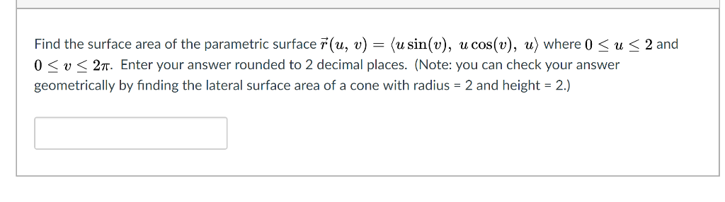Solved Find the surface area of the parametric surface r(u, | Chegg.com
