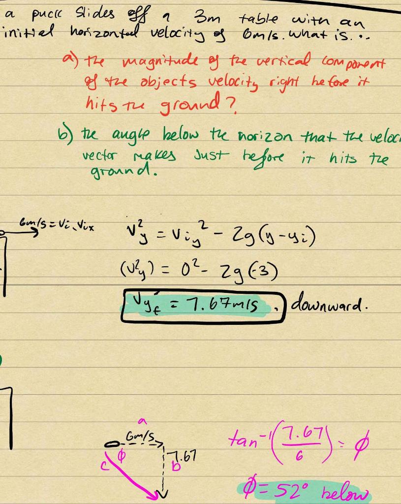 Solved a puck Slides off ? 3m table with an initial | Chegg.com