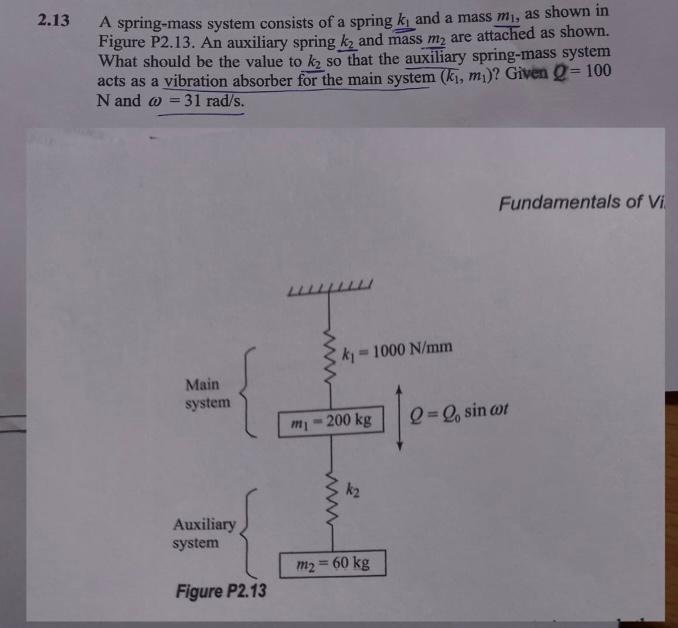 Solved 2.13 A spring-mass system consists of a spring k, and | Chegg.com