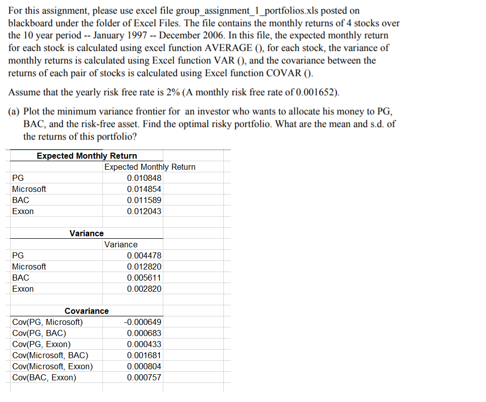For this assignment, please use excel file | Chegg.com
