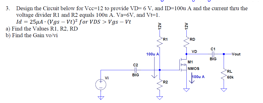 Solved 3. Design the Circuit below for Vcc=12 to provide | Chegg.com