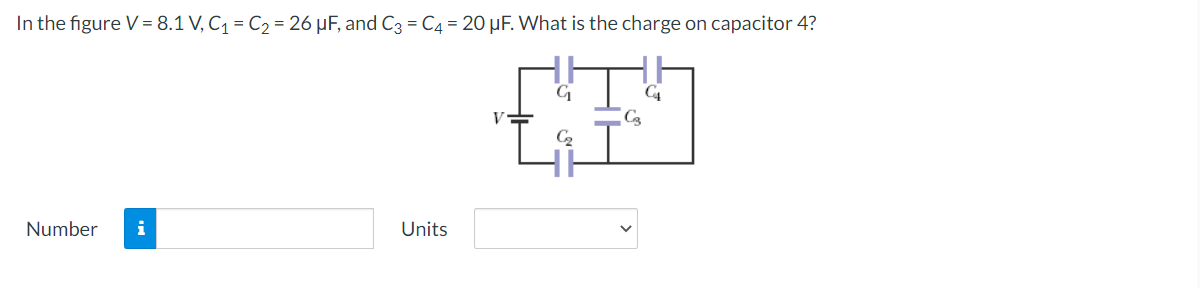 Solved In the figure V = 8.1 V, C1 = C2 = 26 uF, and C3 = C4 | Chegg.com