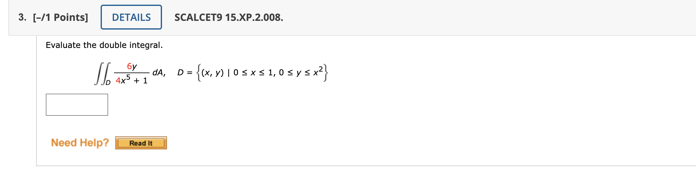 Solved /1 Points] SCALCET9 15.XP.2.008. Evaluate the double | Chegg.com