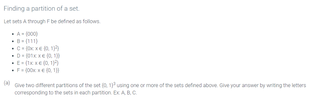 Solved Finding a partition of a set. Let sets A through F be | Chegg.com