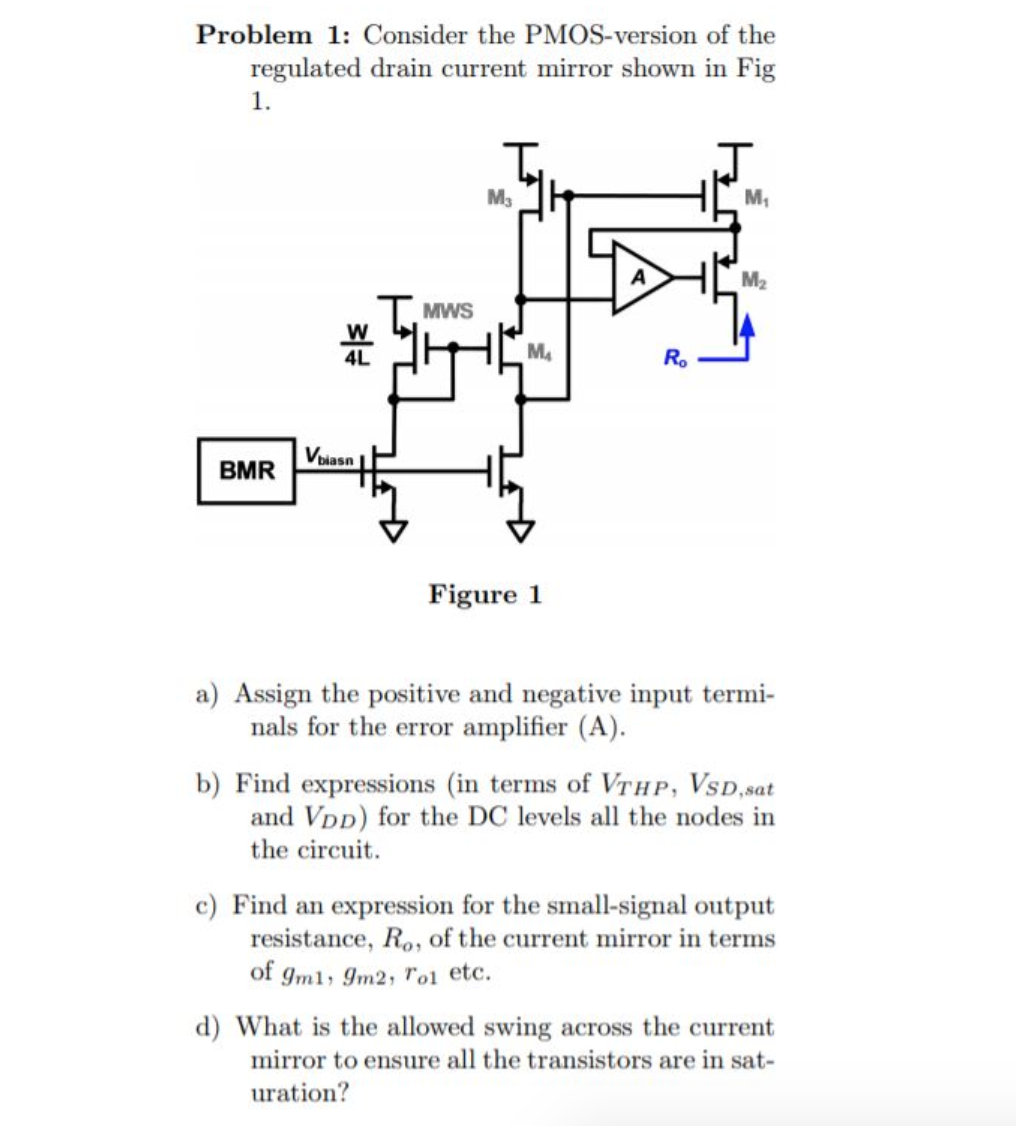 Problem 1: Consider the PMOS-version of the regulated | Chegg.com