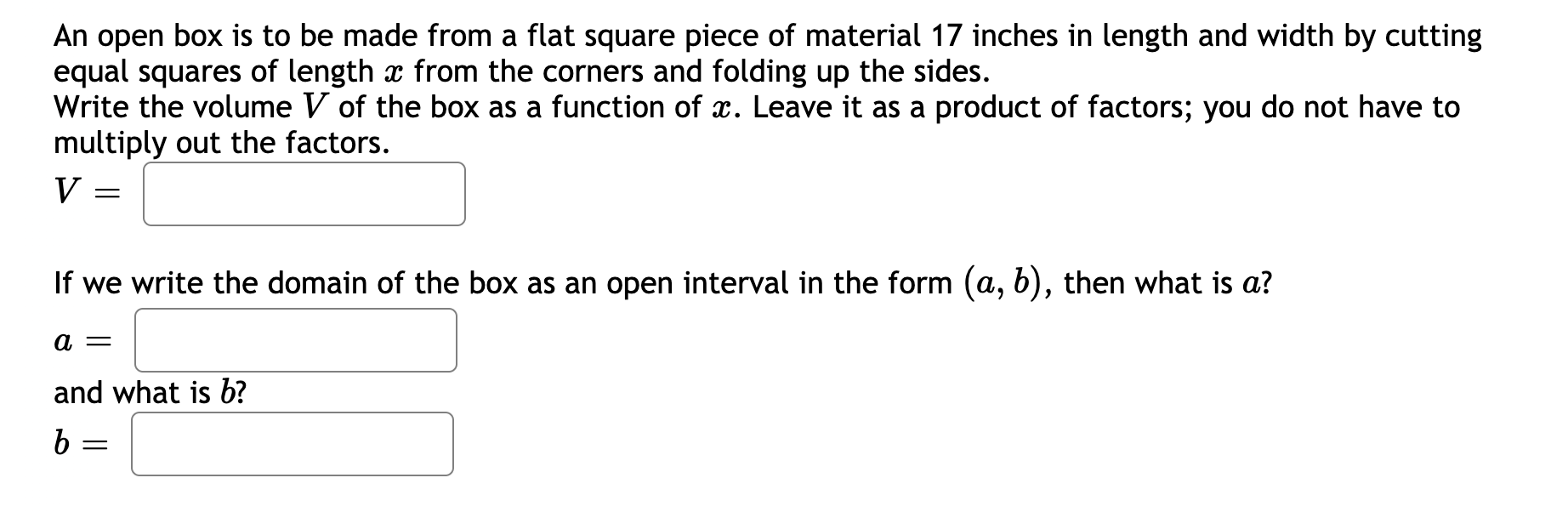Solved An open box is to be made from a flat square piece of | Chegg.com