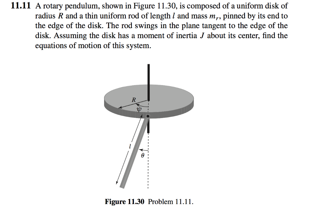 11.11 A rotary pendulum, shown in Figure 11.30, is | Chegg.com