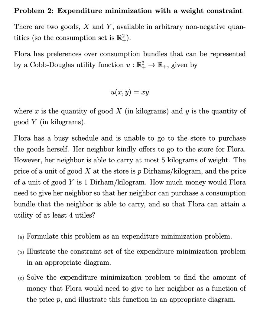 Solved Problem 2: Expenditure minimization with a weight | Chegg.com