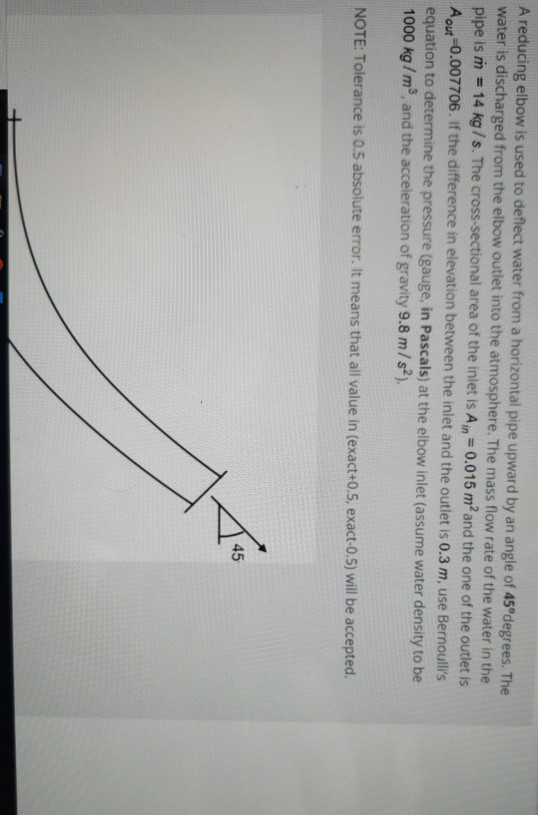 Solved A reducing elbow is used to deflect water from a | Chegg.com