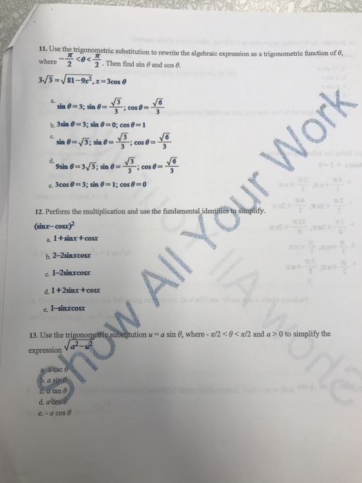 Solved 11. Use the trigonometric substitution to rewrite the | Chegg.com