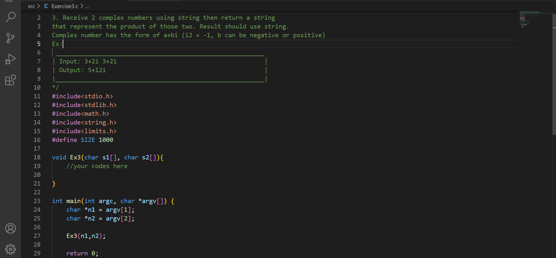 Solved src > C Exercise3.c > ... 2 3 3. Receive 2 complex | Chegg.com