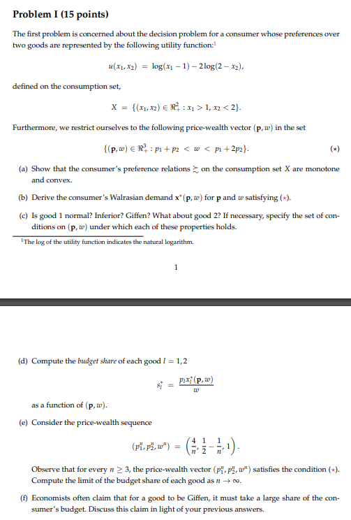 Solved a Problem I (15 points) The first problem is | Chegg.com