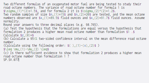 Solved Two different formulas of an oxygenated motor fuel | Chegg.com