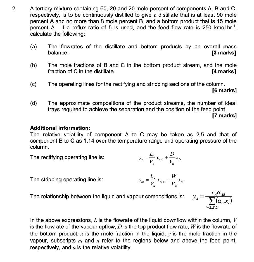 Solved A tertiary mixture containing 60, 20 and 20 mole | Chegg.com