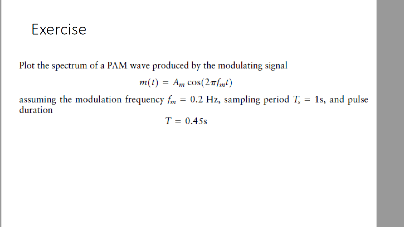 Solved Exercise Plot the spectrum of a PAM wave produced by | Chegg.com