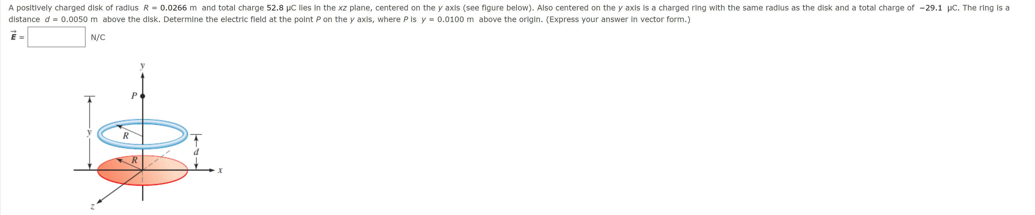 Solved A positively charged disk of radius R = 0.0266 m and | Chegg.com