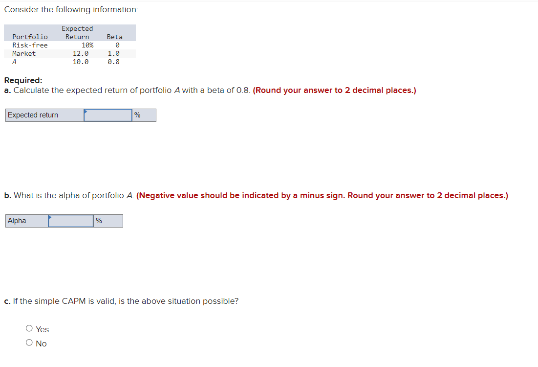 Solved Consider the following information: Expected Return | Chegg.com
