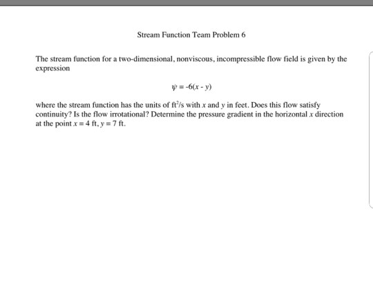Solved Stream Function Team Problem 6 The stream function | Chegg.com