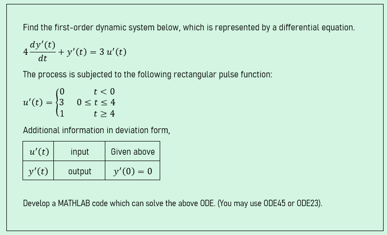 Solved Find the first-order dynamic system below, which is | Chegg.com