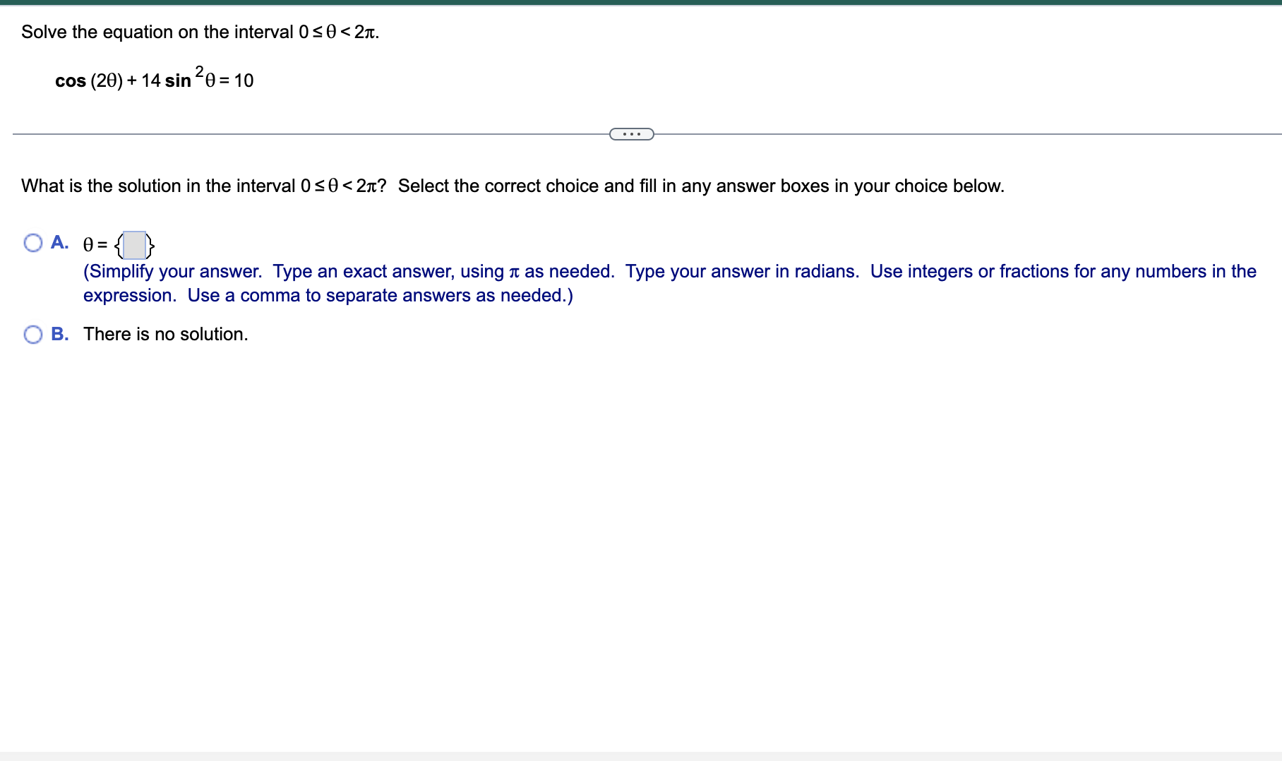Solved Solve the equation on the interval | Chegg.com